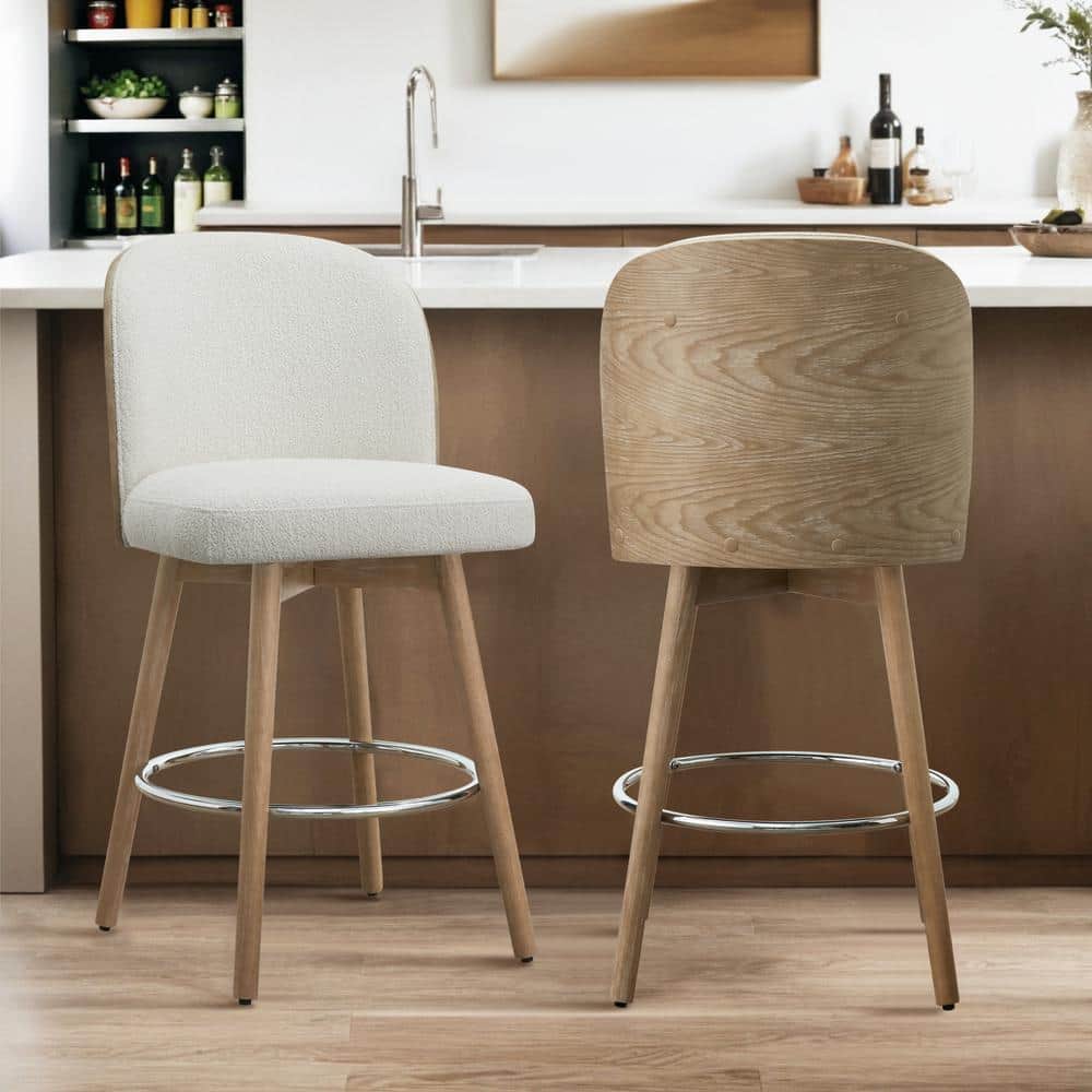Spruce & Spring Eamon 26.4 in. Cream Swivel Counter Height Bar Stool ...