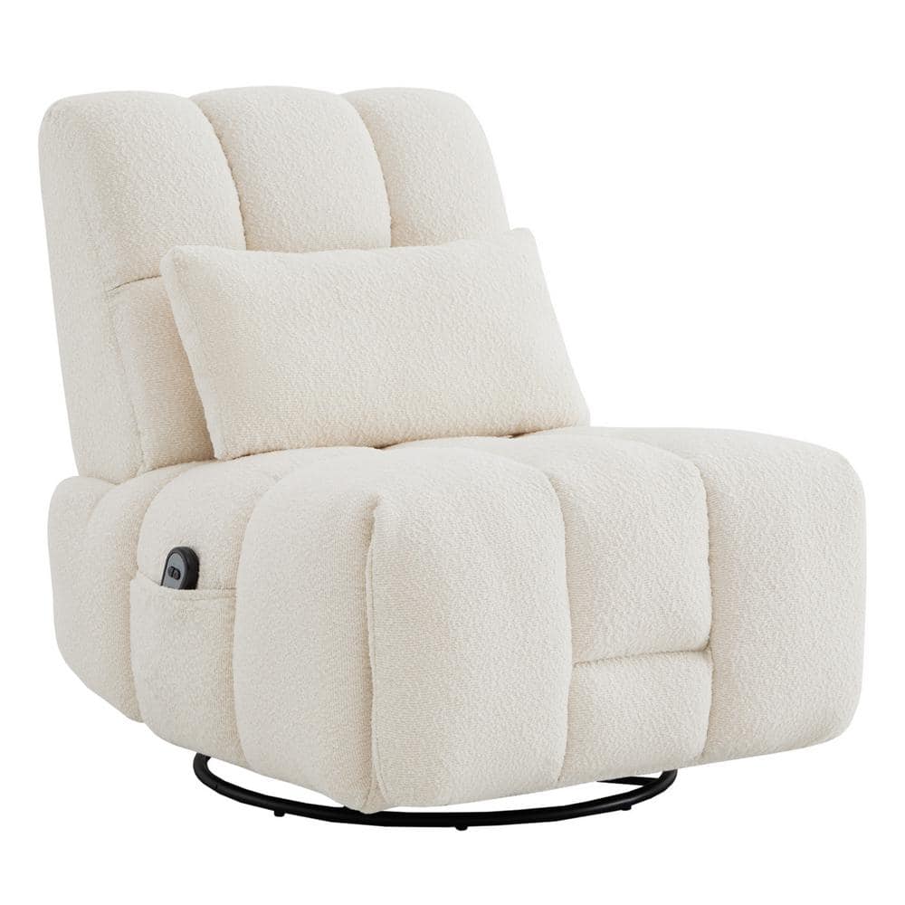 SPRUCE & SPRING Ignatius Cream Fabric Swivel Rocker Power Recliner ...