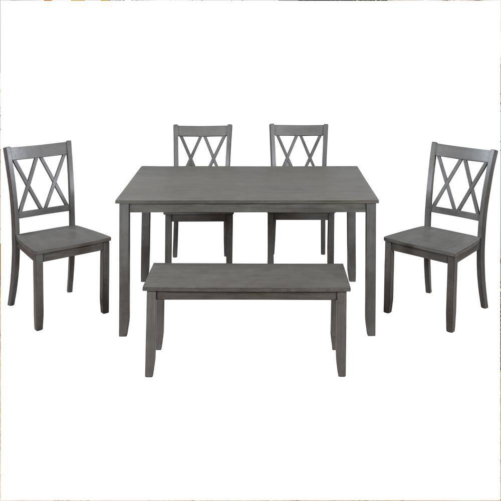 Utopia 4niture Ziera 6-Piece Rectangle Wood Top Gray Dining Table Set ...