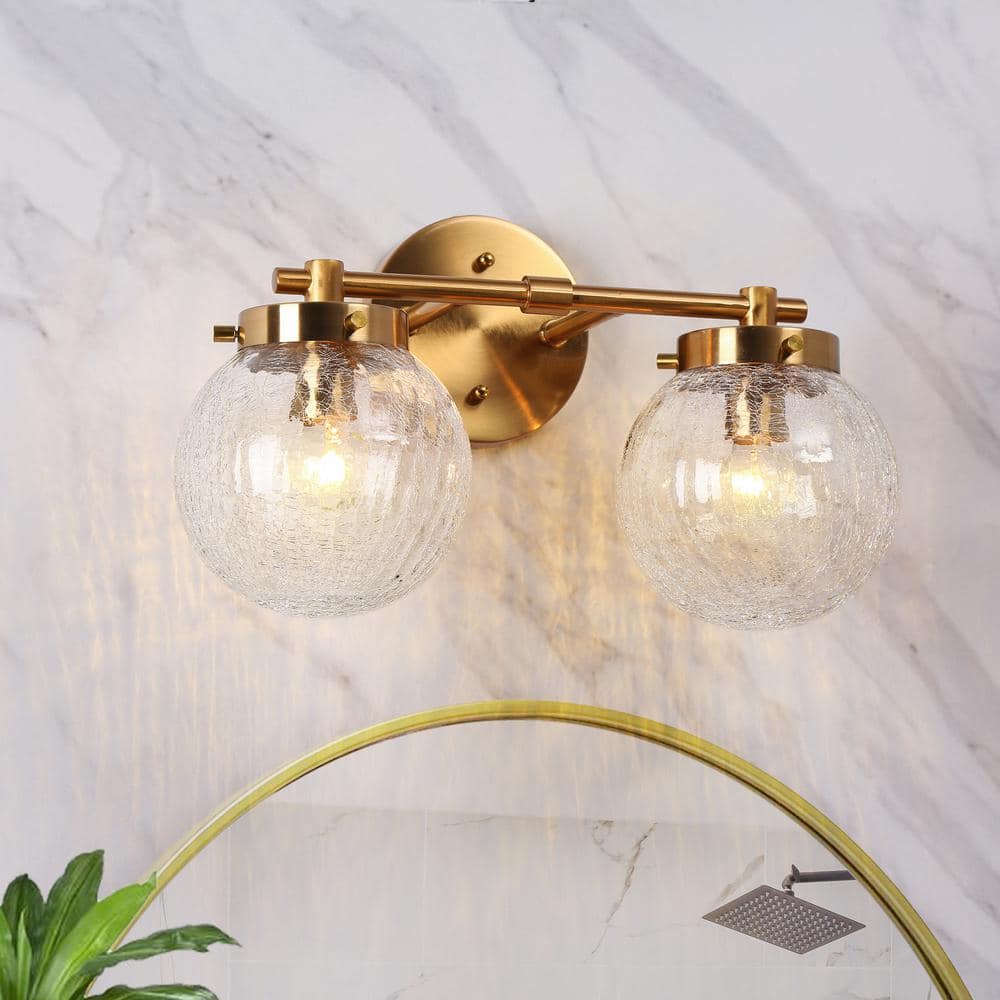 LNC Lunary Modern Brass 14 in. Vanity Light 2-Light Globe Bathroom ...