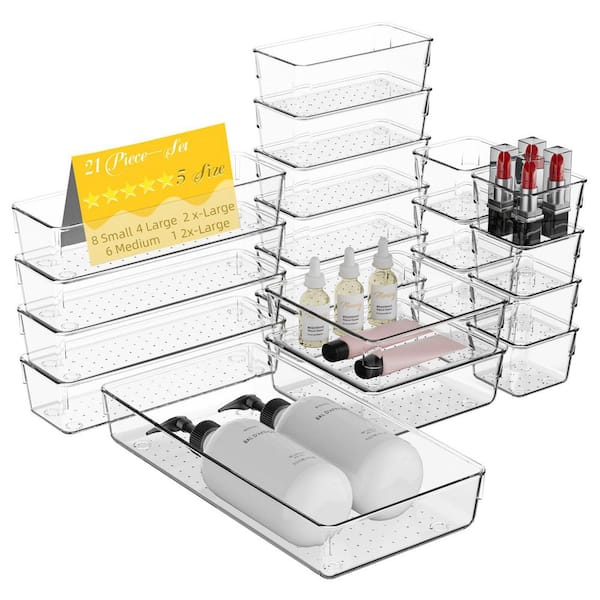Clear 15 in. x 6.22 in. Acrylic Drawer Organizer Set, Non-Slip Storage ...