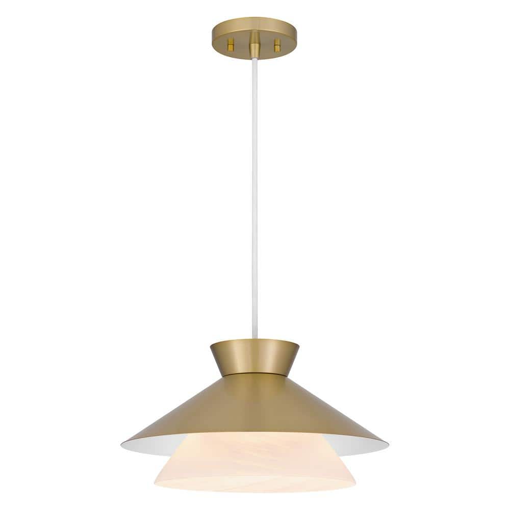 Hampton Bay Exton 1-Light Gold Shaded Pendant Light with Faux Alabaster ...