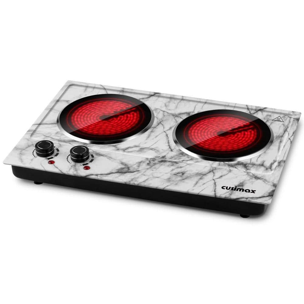 JEREMY CASS Double Infrared Burner 7.1 in. White-Marble Countertop Hot ...