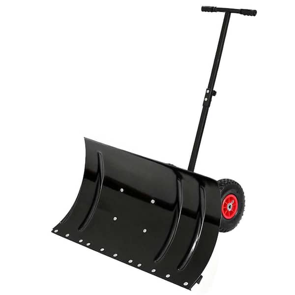42.1 in. Metal Handle Steel Snow Shovel with Wheels, Ergonomic Snow ...