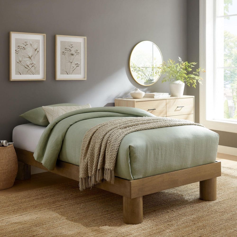 MODWAY Runa French Oak Brown Wood Frame Twin Platform Bed MOD-7207-FRO ...