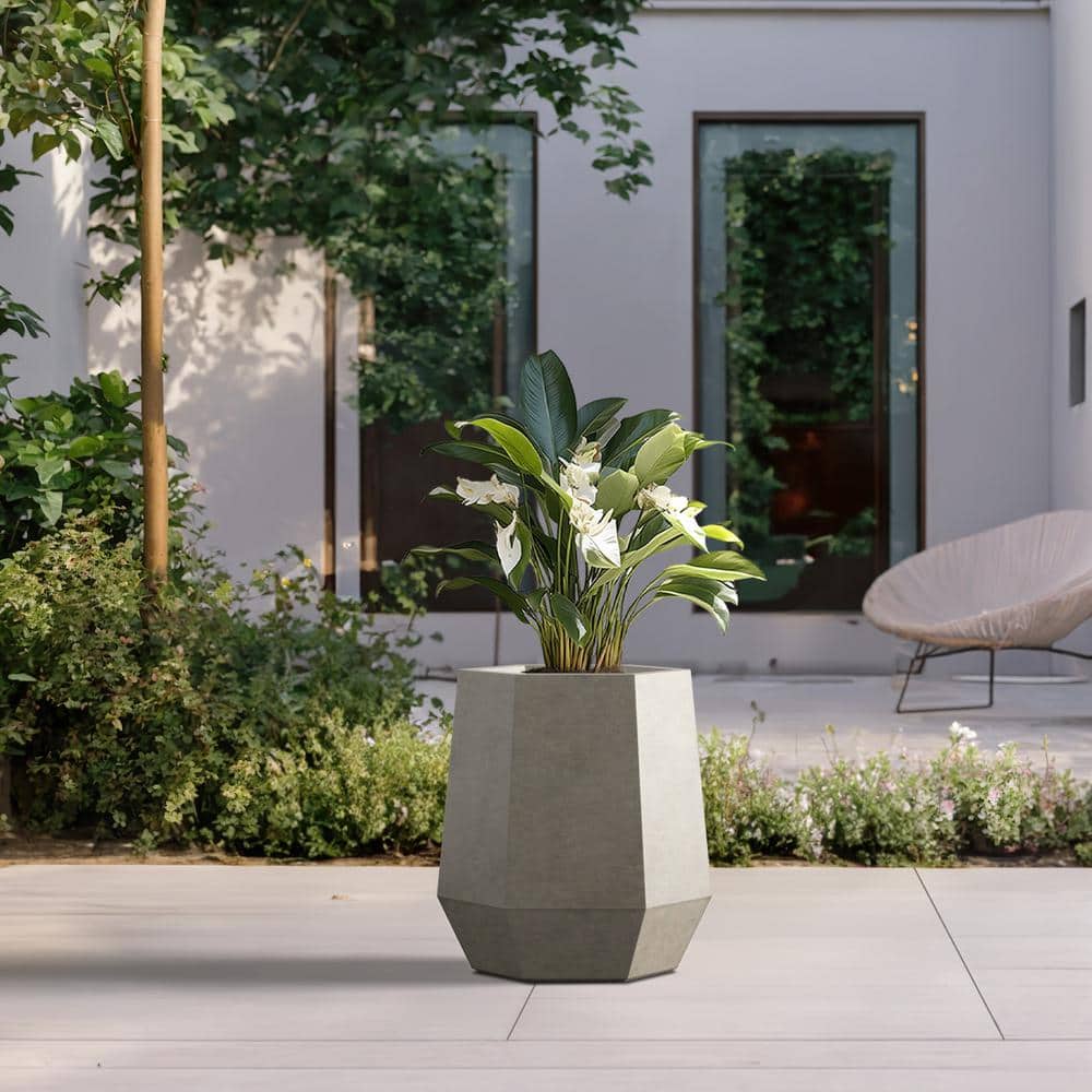 Sapcrete Lightweight 17.5 in. H Large Tall Light Gray Geometric ...