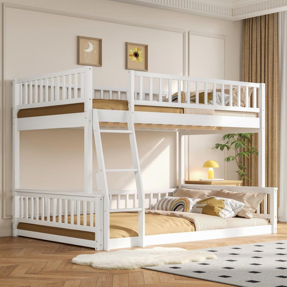 Harper & Bright Designs White Full XL over Queen Wood Bunk Bed with ...