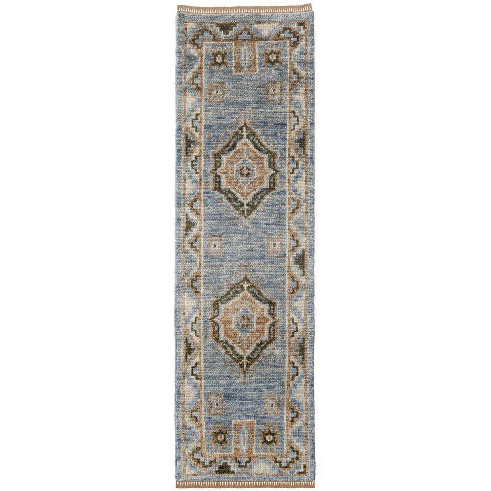 HomeRoots 2 ft. x 10 ft. Ivory, Tan, Blue Oriental Runner Rug ...