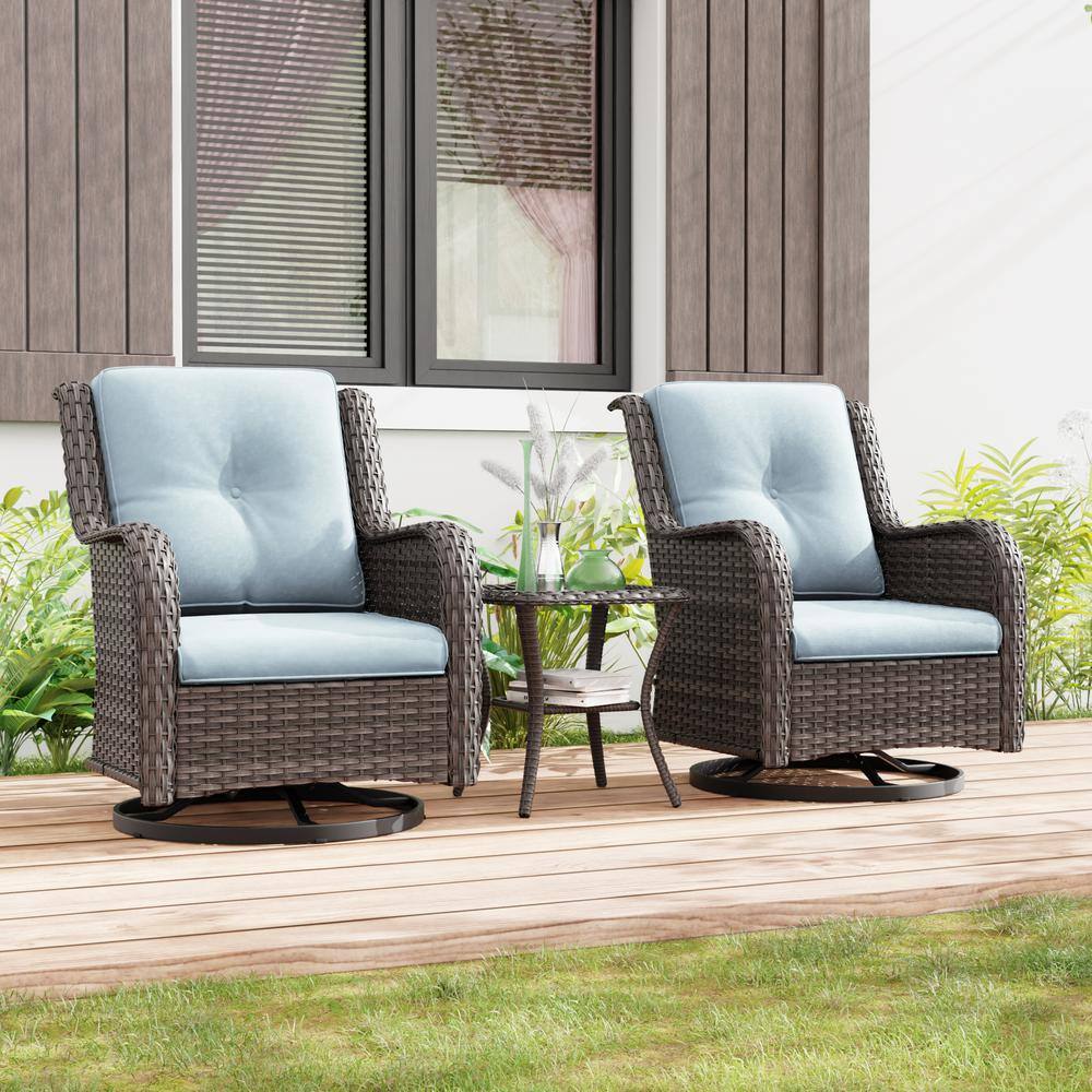 Gardenbee 3-Piece Wicker Swivel Outdoor Rocking Chairs Patio ...