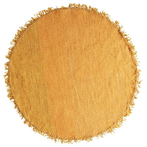 3R Studios Mustard Yellow 5 ft. x 5 ft. Round Area Rug with Fringe ...