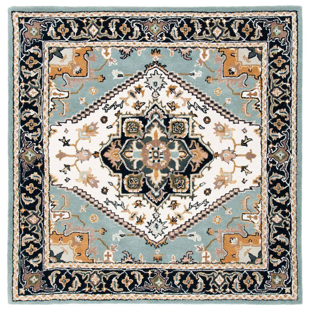 SAFAVIEH Heritage Gray/Green 4 ft. x 4 ft. Border Floral Medallion ...