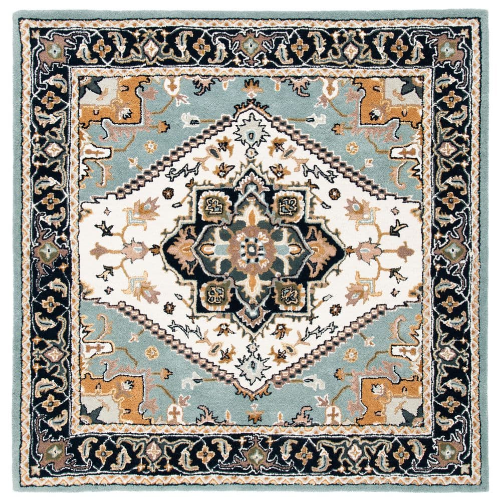 SAFAVIEH Heritage Gray/Green 8 ft. x 8 ft. Border Floral Medallion ...