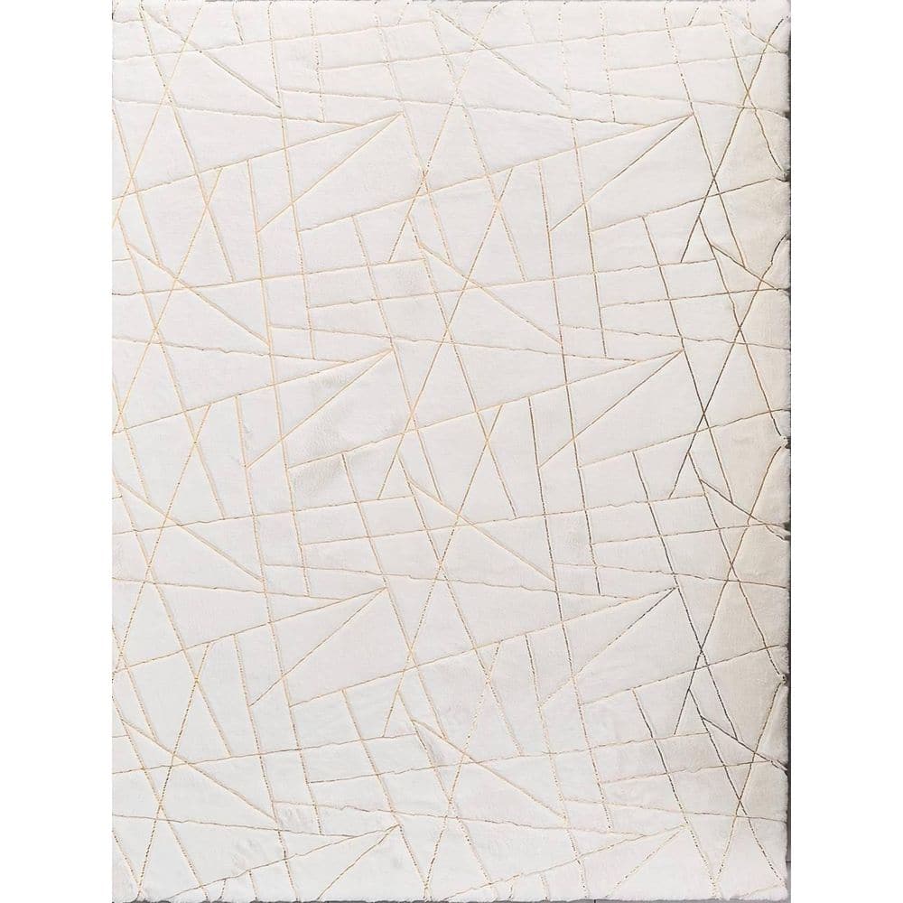 Vsmile Beige White Geometric Gold-Gilded Polyester Area Rug, 84in. L x ...