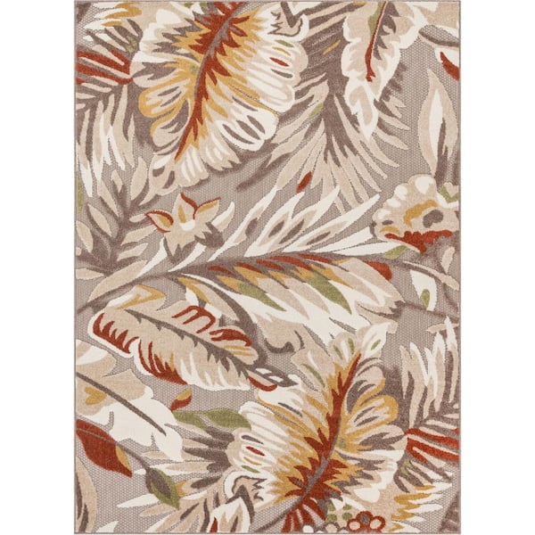 Well Woven Dorado Wilmington Beige Modern Tropical Leaves Hight-Low ...