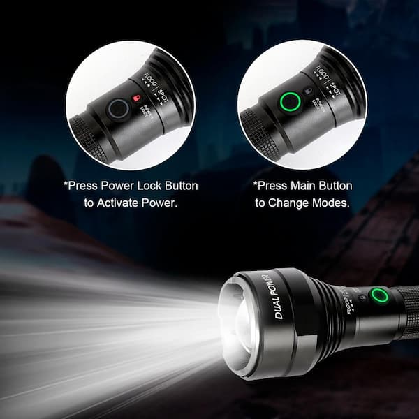 Husky 10000 Lumens Dual Power Focusing Aluminum Rechargeable Flashlight ...