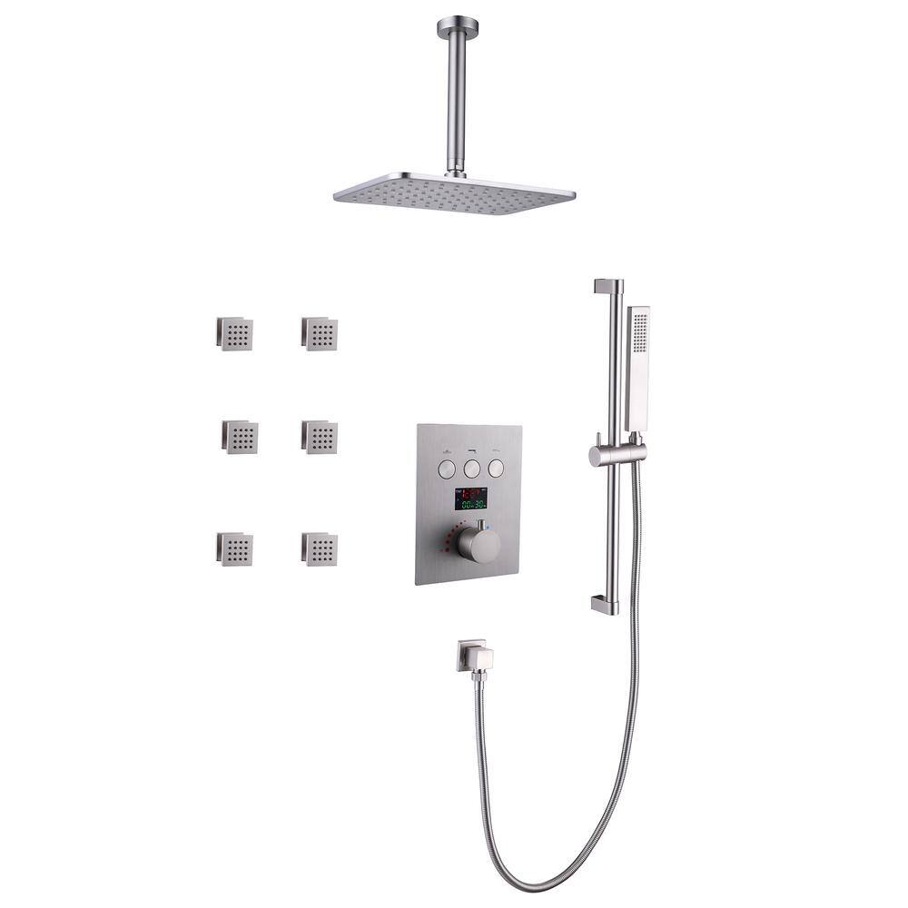 Tomfaucet Luxury LED Thermostatic Single Handle 3-Spray Ceiling Mount ...