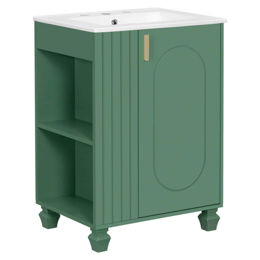 Liviza 24 in. Freestanding Green Bath Vanity with White Ceramic Top ...