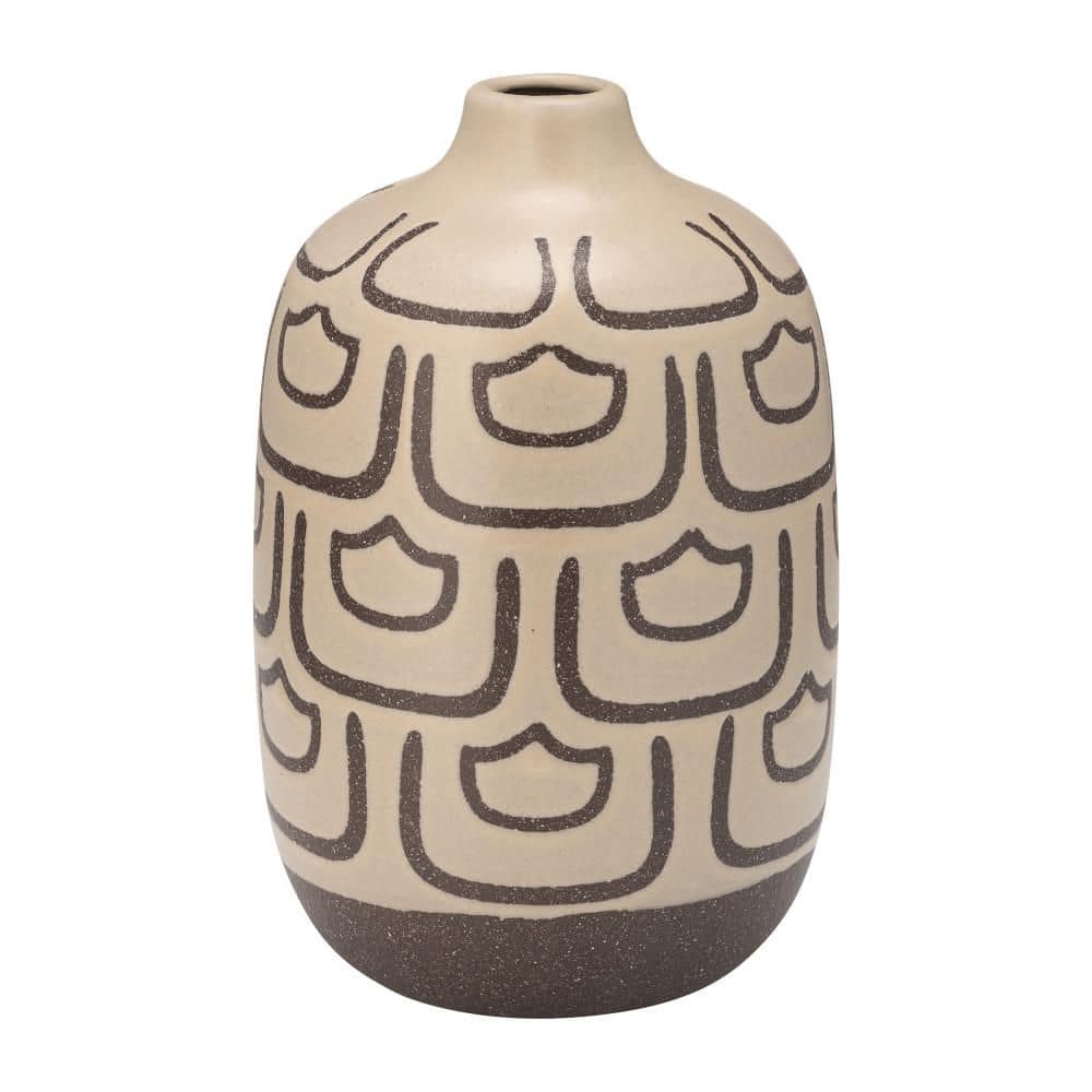 Liv & Skye 10 in. Ivory Stoneware Ceramic Bud Decorative Vase with ...