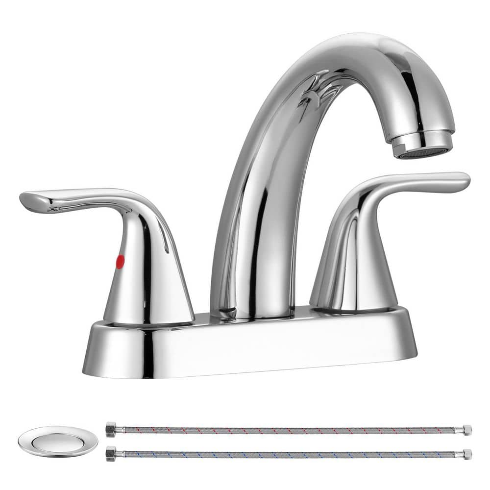 WOWOW 4 in. Centerset Double Handle Mid Arc Bathroom Faucet with Drain ...