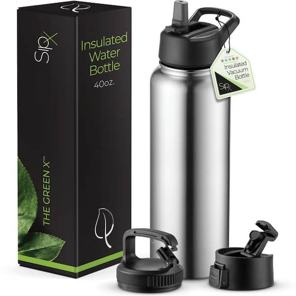 40 oz Stainless Steel, Stainless Steel, Insulated Water Bottle with 3 ...