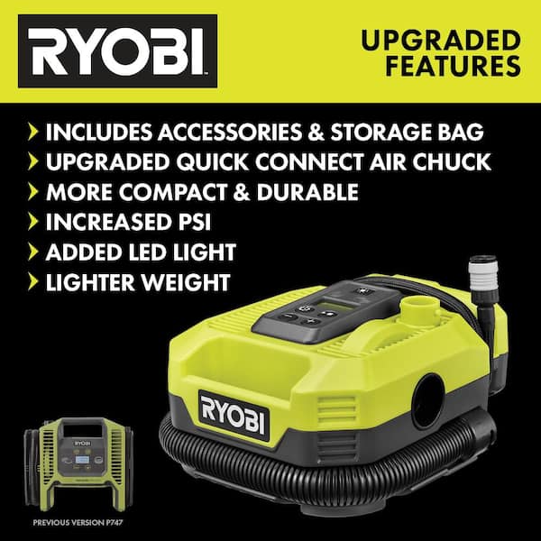 RYOBI ONE+ 18V Dual Function Inflator Kit with 2.0Ah Battery and ...