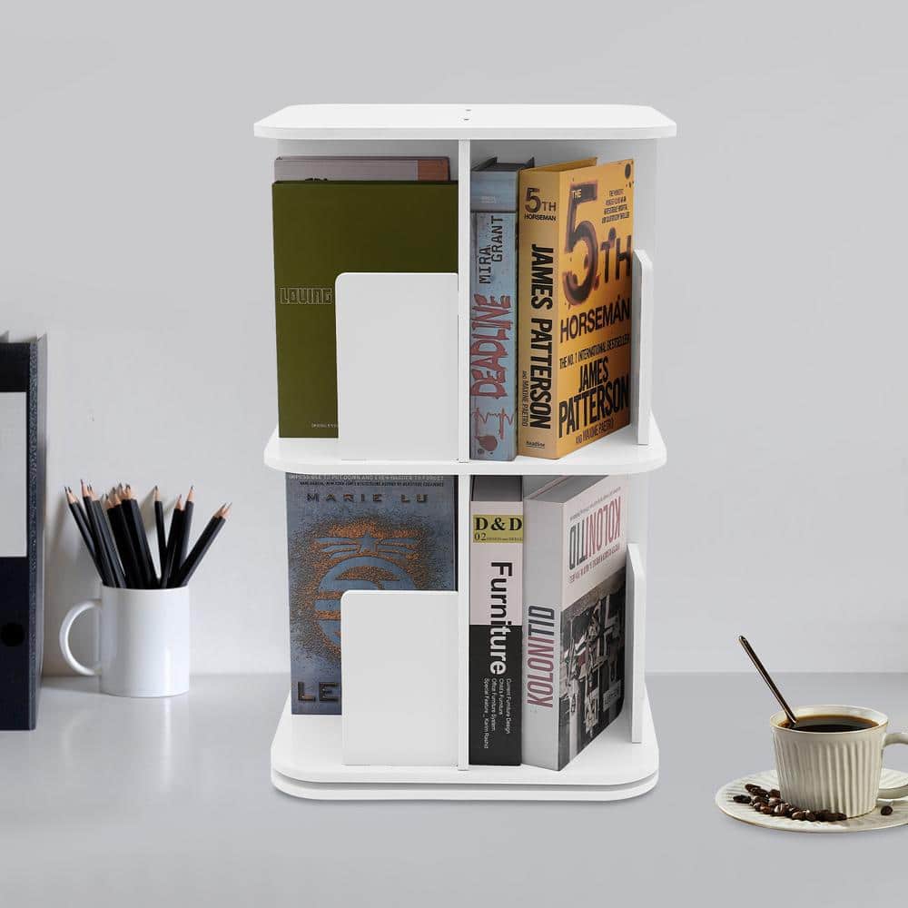 YIYIBYUS 26 in. Tall White PVC Plastic 2-Shelf 360° Rotating Small ...