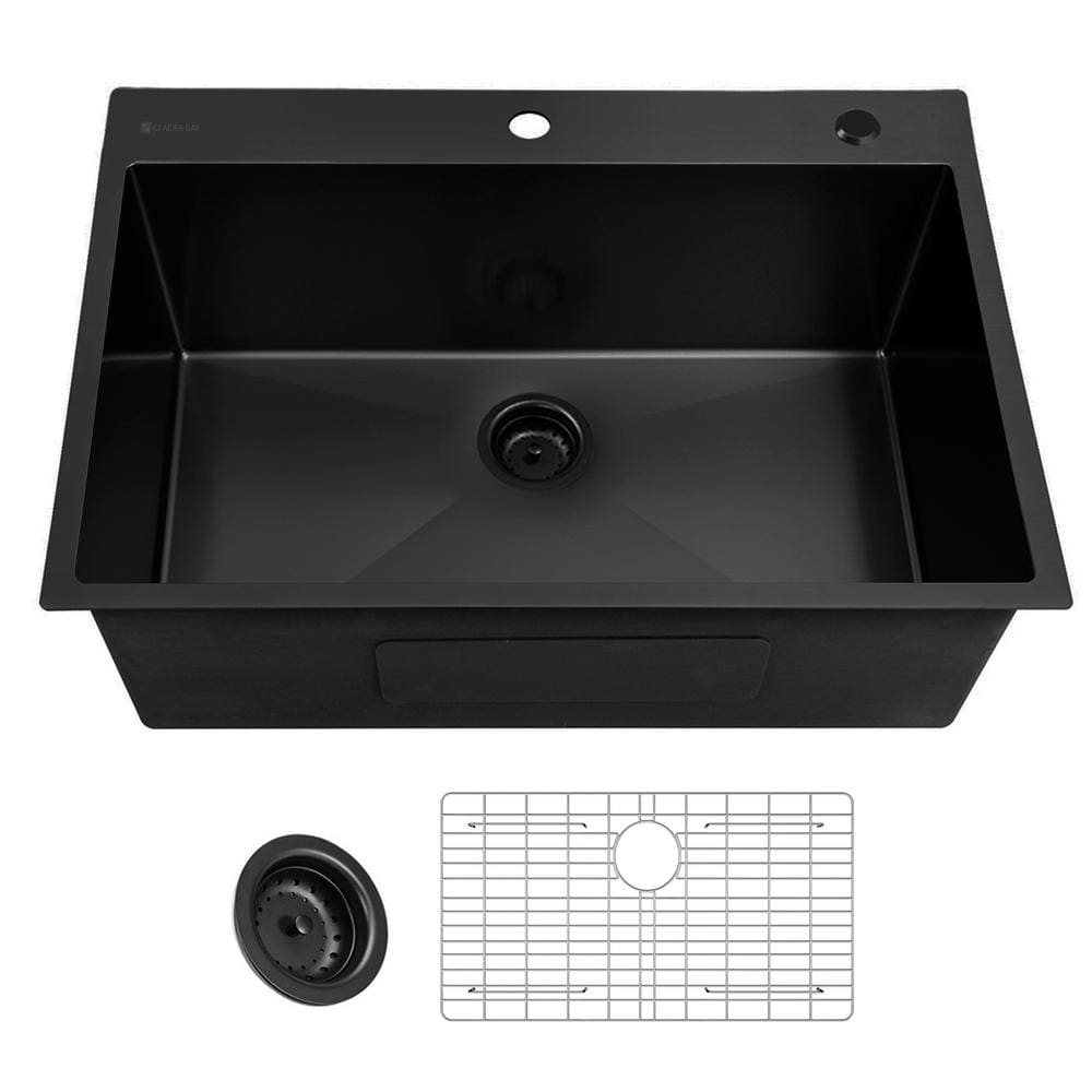 Glacier Bay 33 in. Drop-in Single Bowl 18 Gauge Black Stainless Steel ...