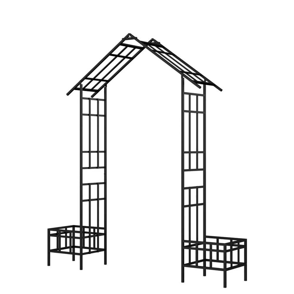 101.97 in. x 68.11 in. Black Metal Garden Arbor, Garden Arch with ...
