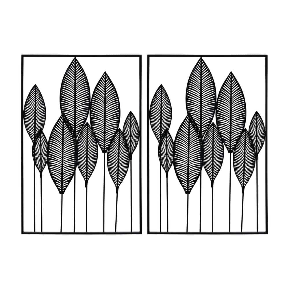 Stratton Home Decor Set of 2 Metal Wall Panel with Leaf Motif in Black ...