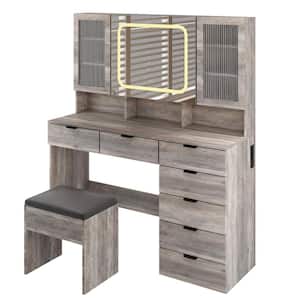 Karl home Gray Makeup Vanity Set with USB K1G52005800 - The Home Depot