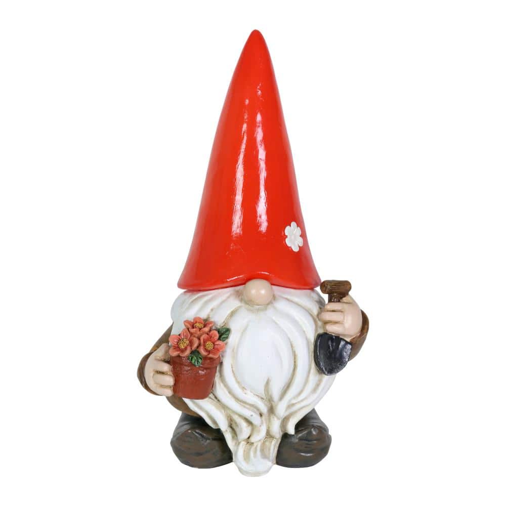 Exhart Solar Red Hat With Flowers and Trowel Gnome Garden Statue 19748 ...