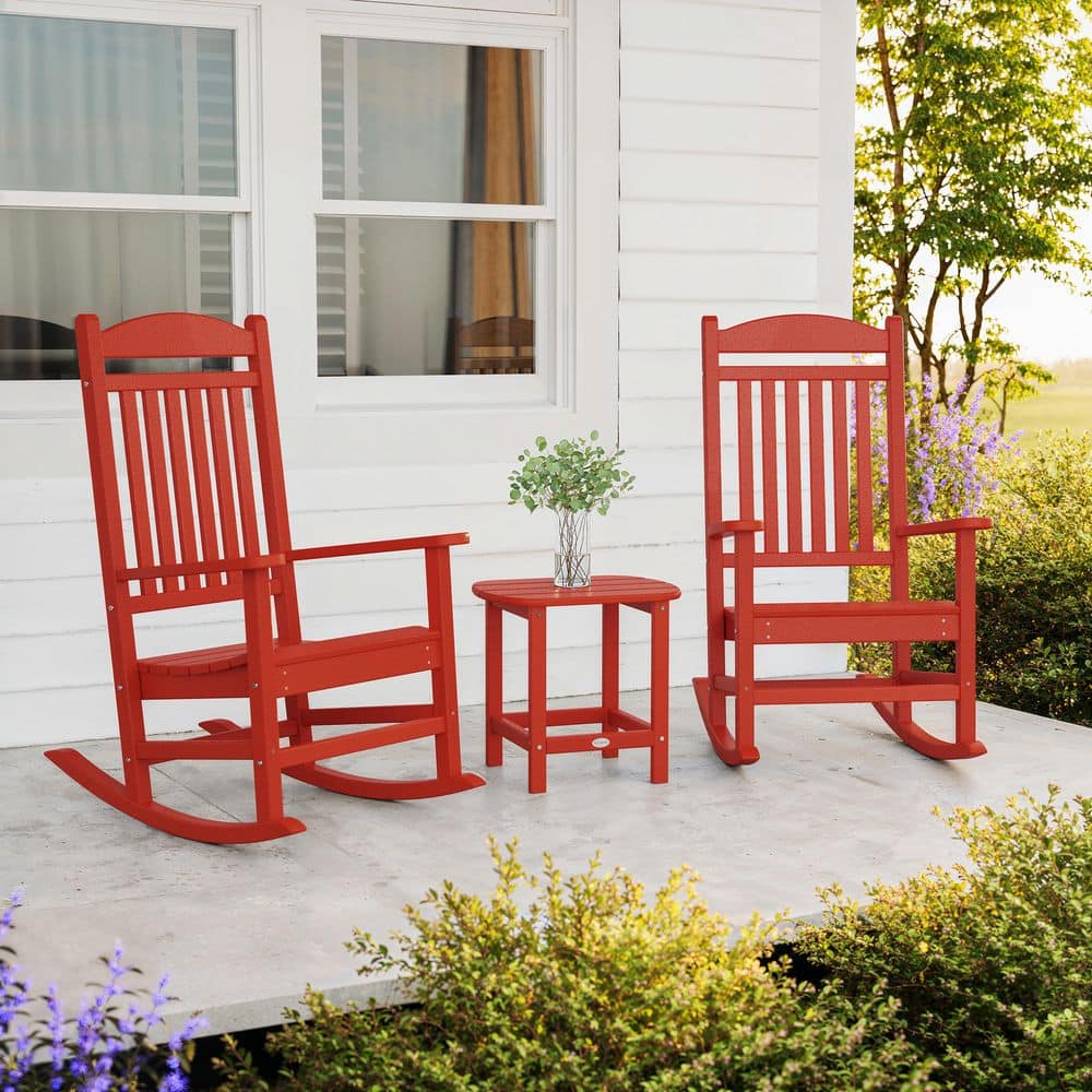 POLYWOOD Grant Park 3-Piece Sunset Red Plastic Outdoor Rocking Chair ...
