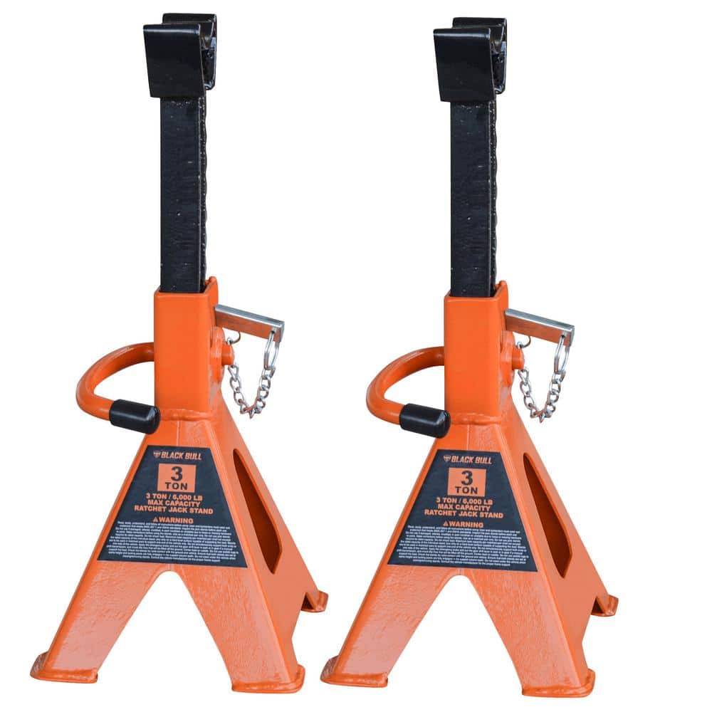 BLACK BULL 3-Ton Medium Height Pin Type Jack Stand Set, Adjustable ...