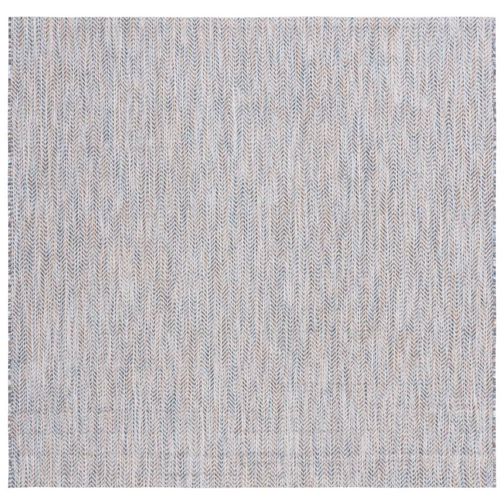 SAFAVIEH Courtyard Ivory Blue/Beige 7 ft. x 7 ft. Solid Color Chevron ...