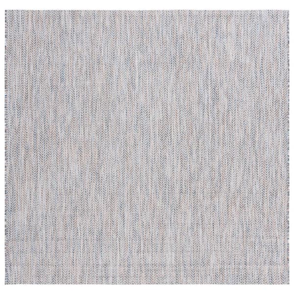 SAFAVIEH Courtyard Ivory Blue/Beige 7 ft. x 7 ft. Solid Color Chevron ...