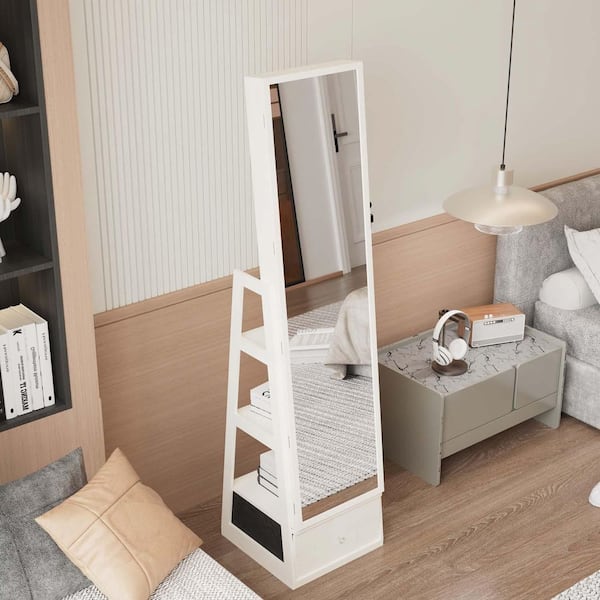 White 15.8 in. W x 65 in. H Mirrored Jewelry Cabinet, Full Length ...