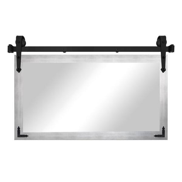 Rayne Mirrors (33 in. H x 42 in. W) Matte Silver Mirror with Steel Barn ...