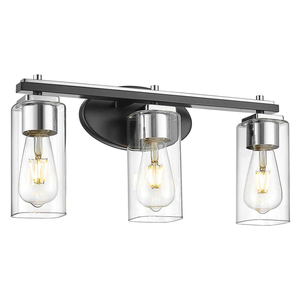 JAZAVA 18 in. 3-Light Over Mirror Bathroom Vanity Light With Black ...