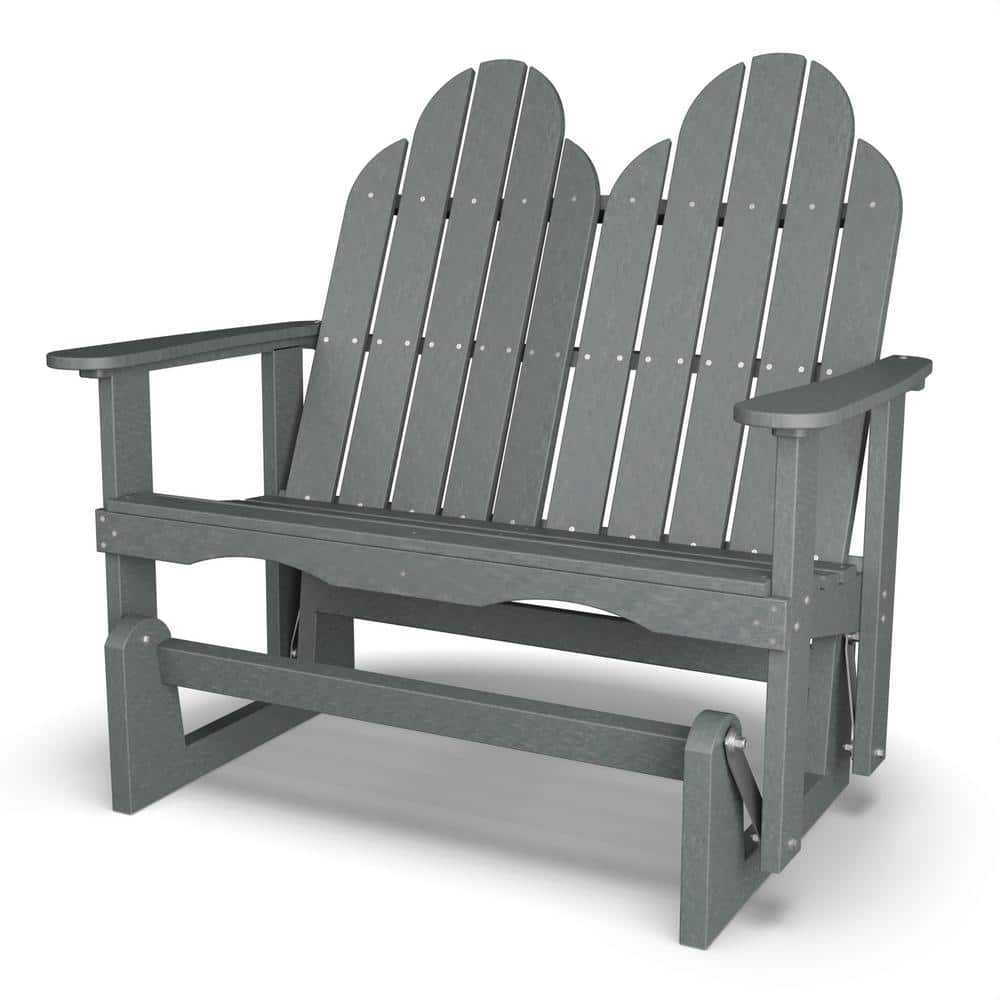 WILDRIDGE Classic 2-Person Dark Gray Plastic Outdoor Adirondack Glider ...