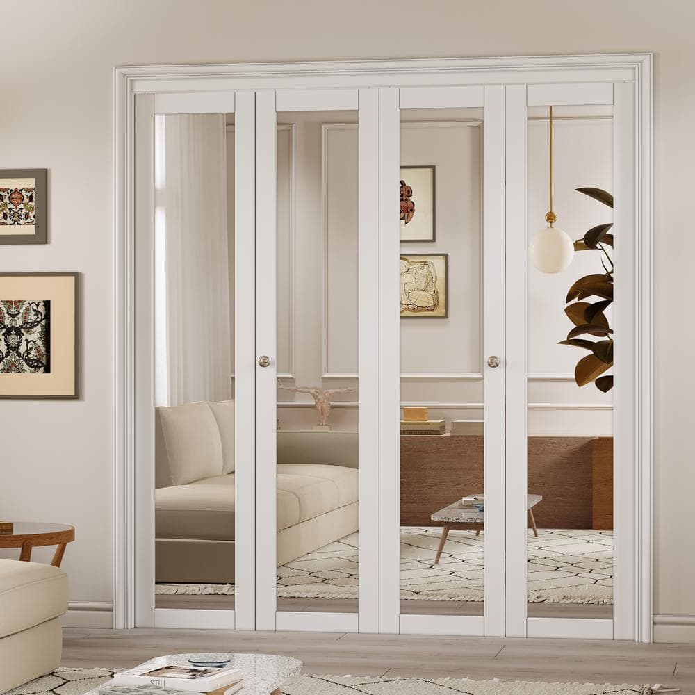 72 in. x 80 in. 1 Lite Mirror Glass and Solid Core White Finished MDF Interior Closet Bi Fold Door with Hardware