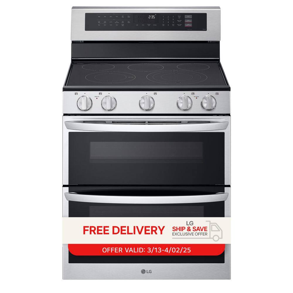 LG 30 in. 7.3 cu. ft. 5 Element Smart Electric Double Oven Freestanding ...
