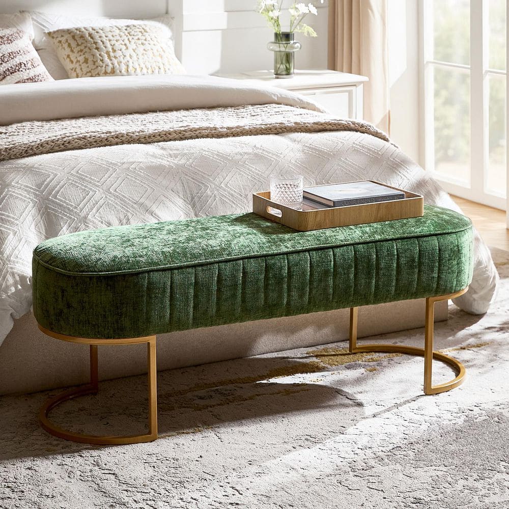 JAYDEN CREATION Marta Green Fabric 46 in. Channel-Tufted Design Bedroom ...