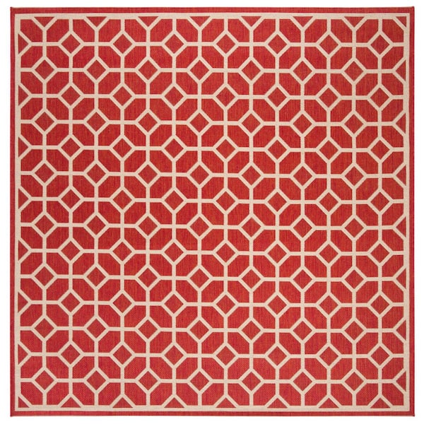 SAFAVIEH Beach House Red/Cream 7 ft. x 7 ft. Latticework Geometric ...