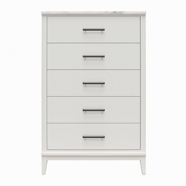 Ameriwood Home Madison Lane Tall 5 Drawer Dresser, White w/White Marble ...