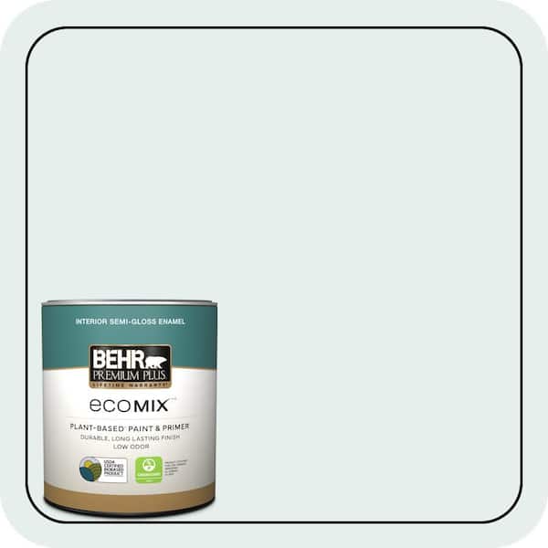 BEHR PREMIUM PLUS 1 qt. #730E-1 Polar White Semi-Gloss Enamel EcoMix ...