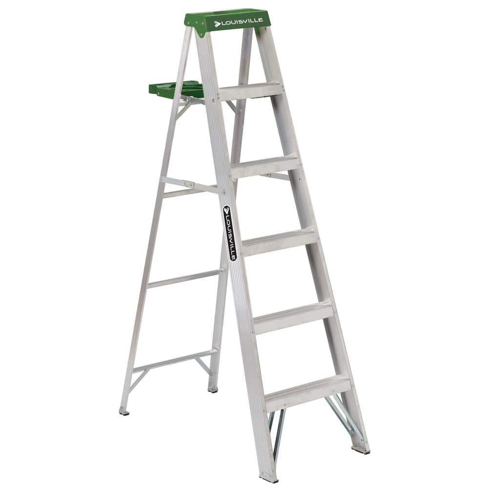 Louisville Ladder 6 ft. Aluminum Step Ladder, 10.5 ft. Reach with 225 ... Louisville Ladder 6 ft. Aluminum Step Ladder, 10.5 ft. Reach with 225 ...