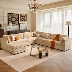 Allwex Cuke 127 in. Wide 7-Piece Modern Deep Seat Plush Corduroy L ...