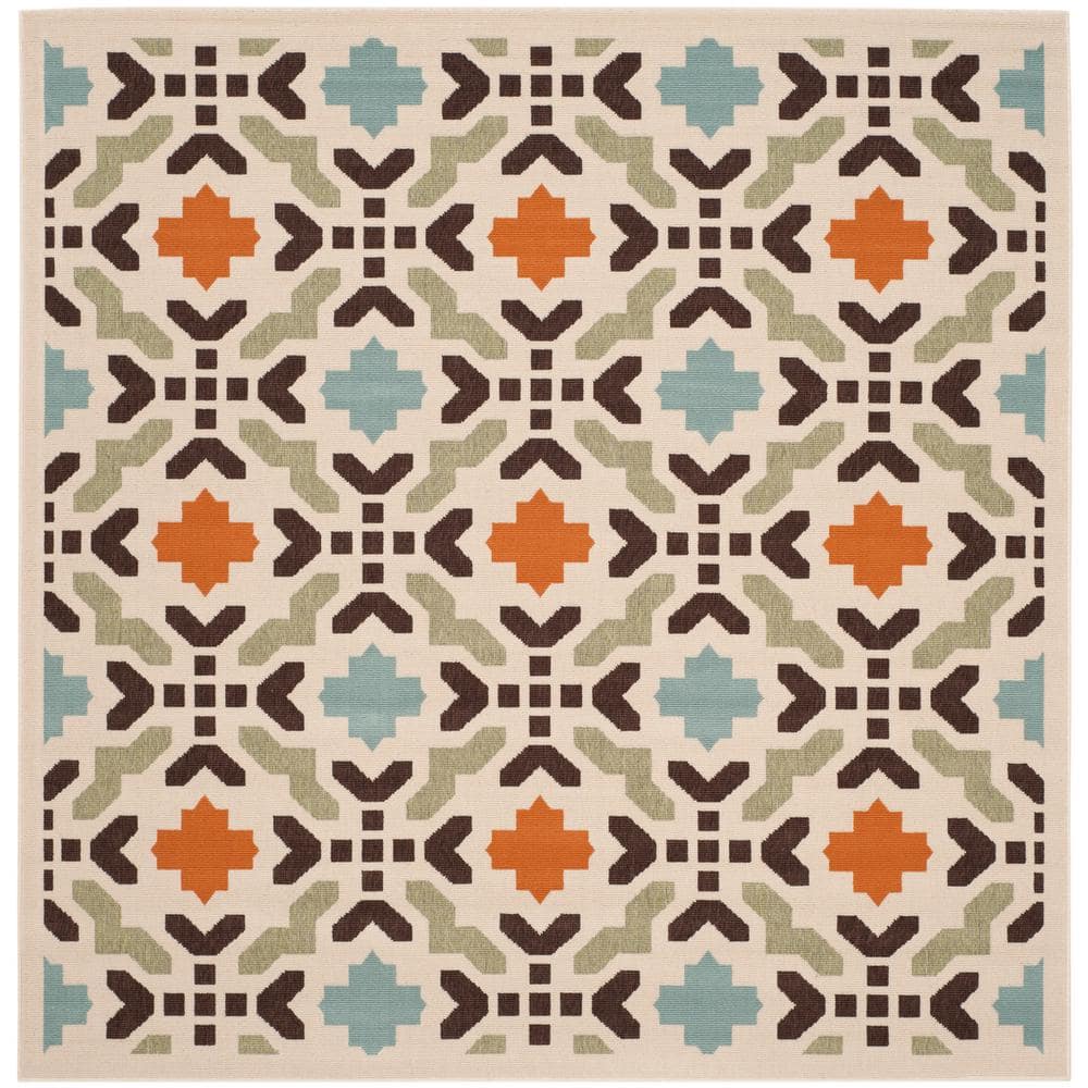 SAFAVIEH Veranda Cream/Terracotta 7 ft. x 7 ft. Square Floral Indoor ...