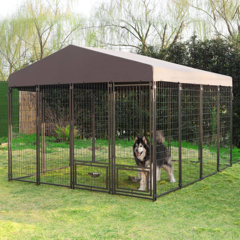 VEIKOUS 10 Ft X 10 Ft Dog Kennel Outdoor Dog Enclosure With Rotating