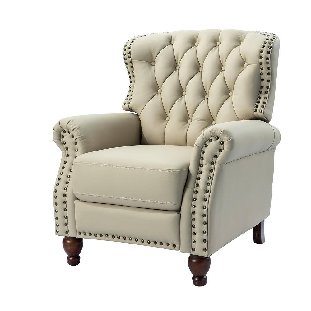 JAYDEN CREATION Isabel Beige Genuine Leather Recliner with Tufted Back ...